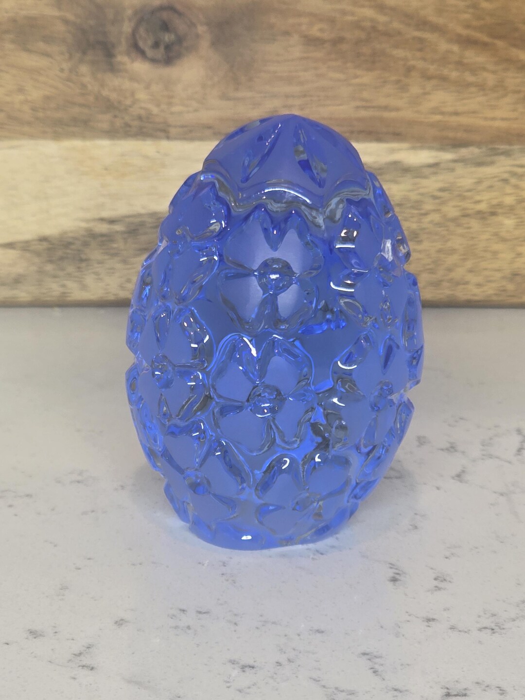 German Lead Crystal Egg Paperweight Light Blue Flowers Floral Textured ...