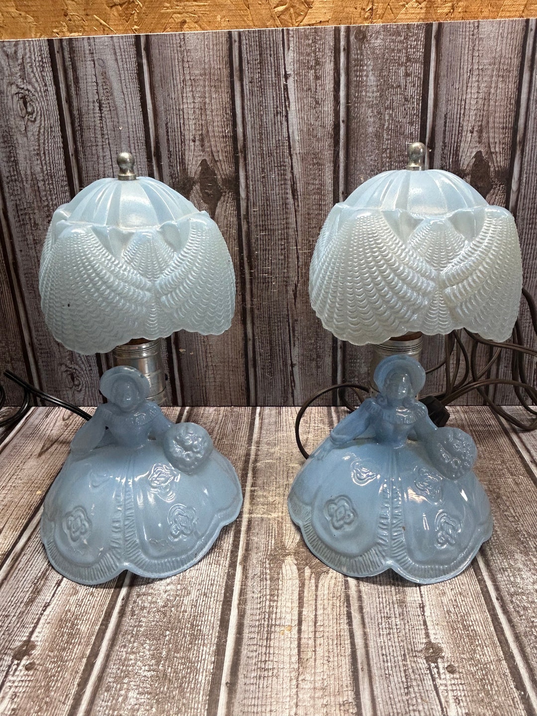 Antique Art Deco Bed Lamps Lady Dancing Boudoir French Blue Set of 2 - Etsy