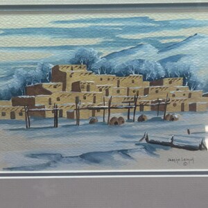 Snow Covered Indian Pueblos Watercolor Painting Signed by Artist Jeanne ...