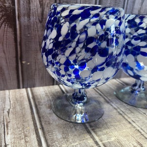 Two Hand Blown Large Cobalt Blue and White Confetti Wine Goblets - Etsy