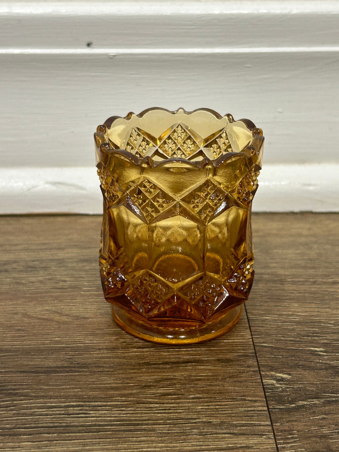 Vintage Amber Toothpick Holder With Diamond Pattern - Etsy