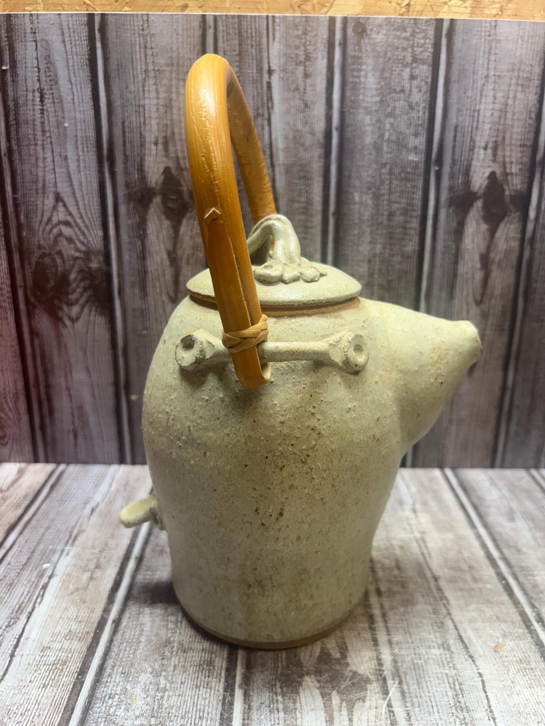 Signed Studio Art Pottery Teapot With Bamboo Handle - Etsy