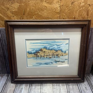 Snow Covered Indian Pueblos Watercolor Painting Signed by Artist Jeanne ...