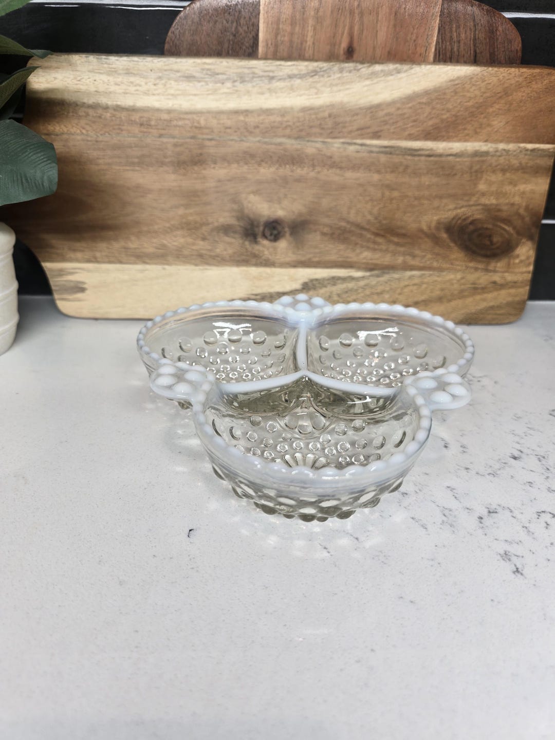 Vintage Fenton Hobnail Moonstone Milk White and Clear Candy Dish - Etsy