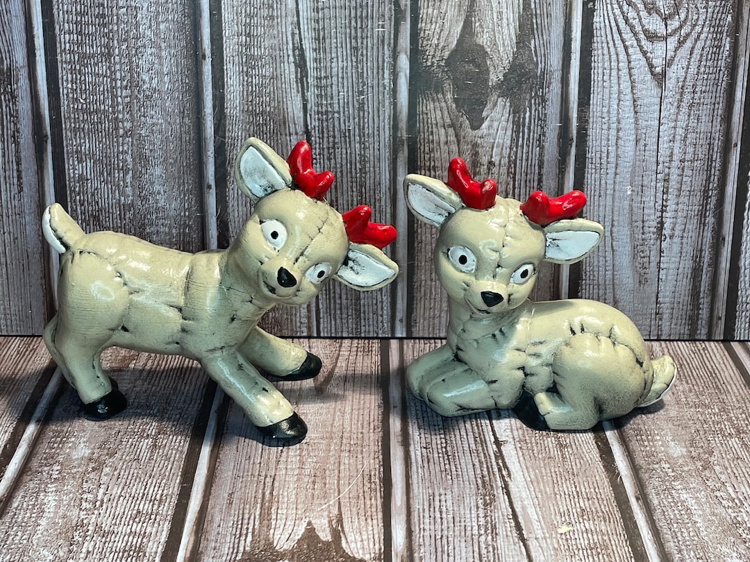 Vintage Kimple Hand Painted Ceramic Reindeer Figures Quilted - Etsy