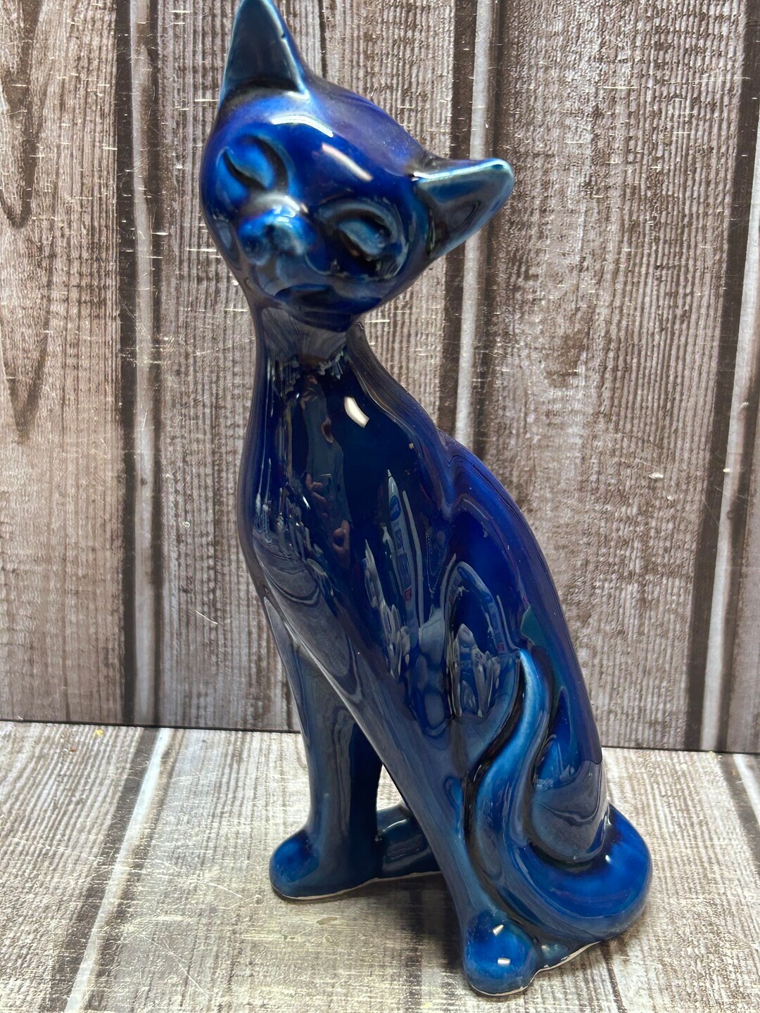 Vintage Blue Pottery Drip Glazed Siamese Cat Statue - Etsy