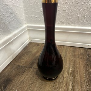 Nasco ART Dark Glass Hand Painted VASE Raised Enamel Flowers Gold Japan ...