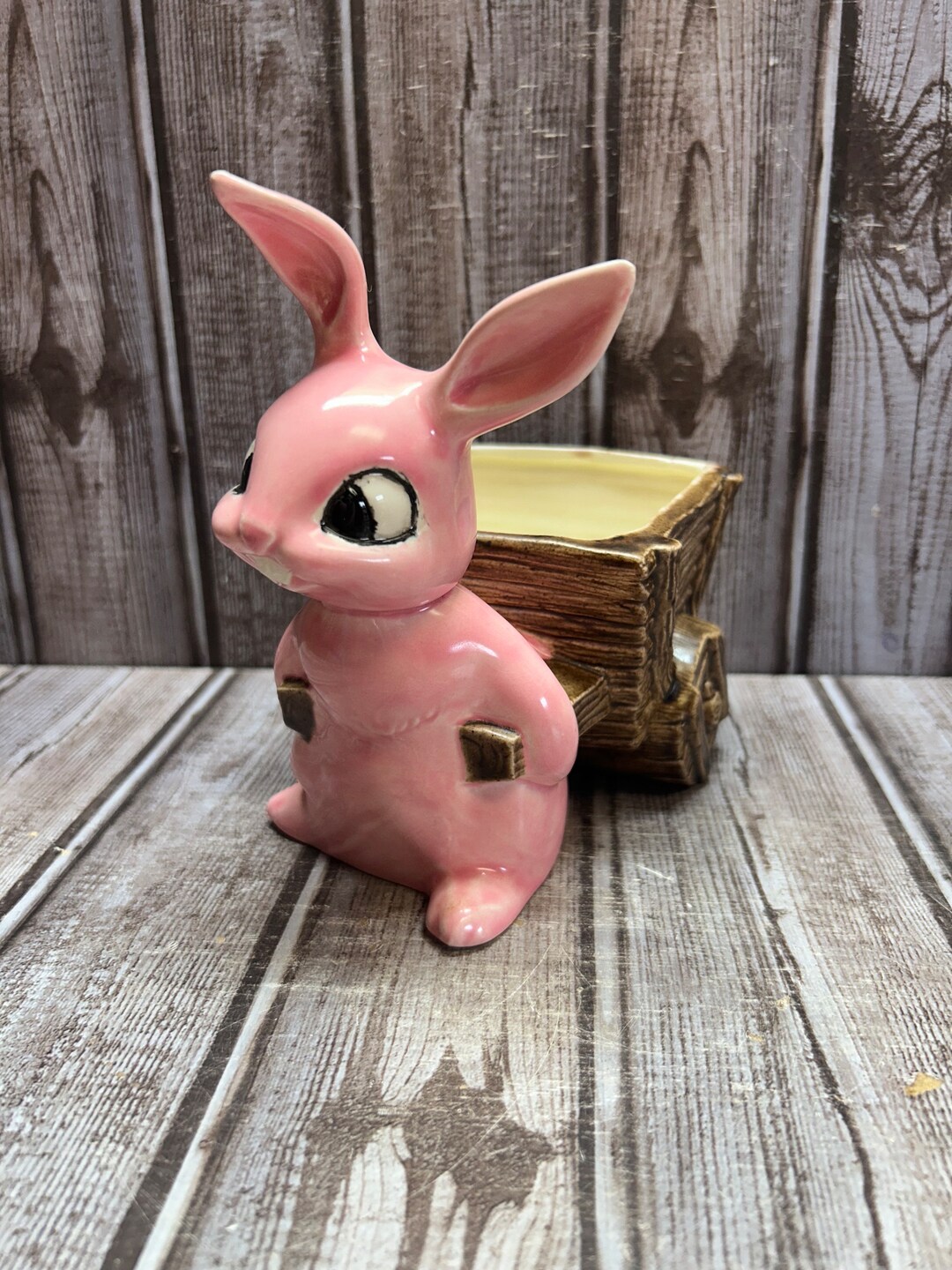 Vintage Ceramic Figurine Easter Bunny Wheelbarrow of Easter Eggs No Lid ...
