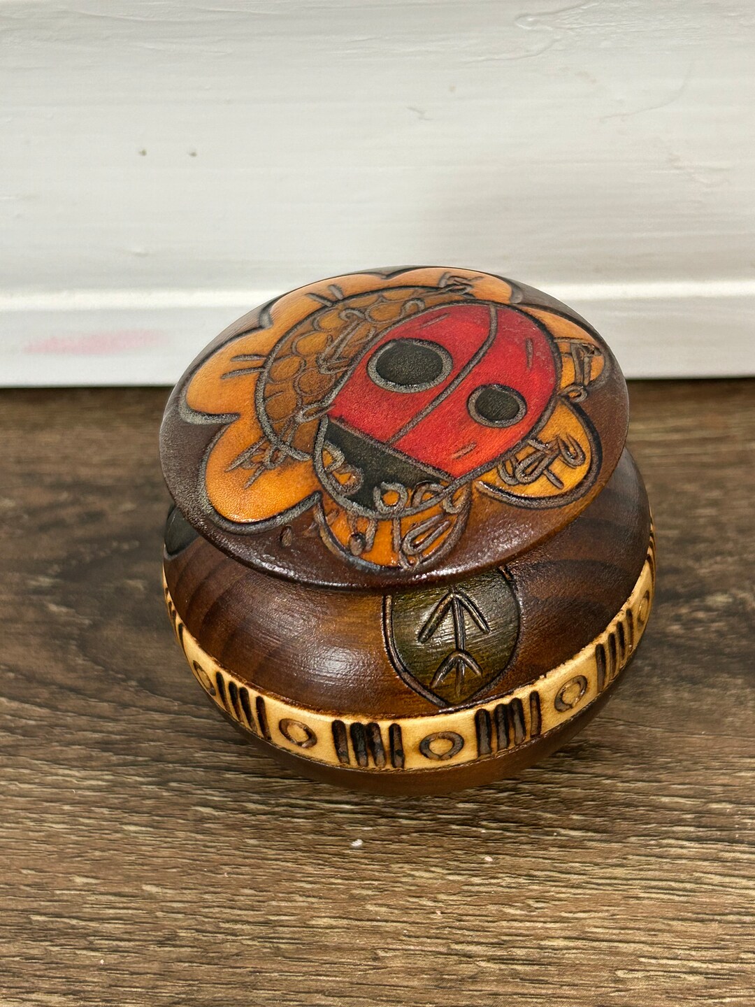 Hand, Carved Ladybug and Flowers, Wooden Trinket Box - Etsy