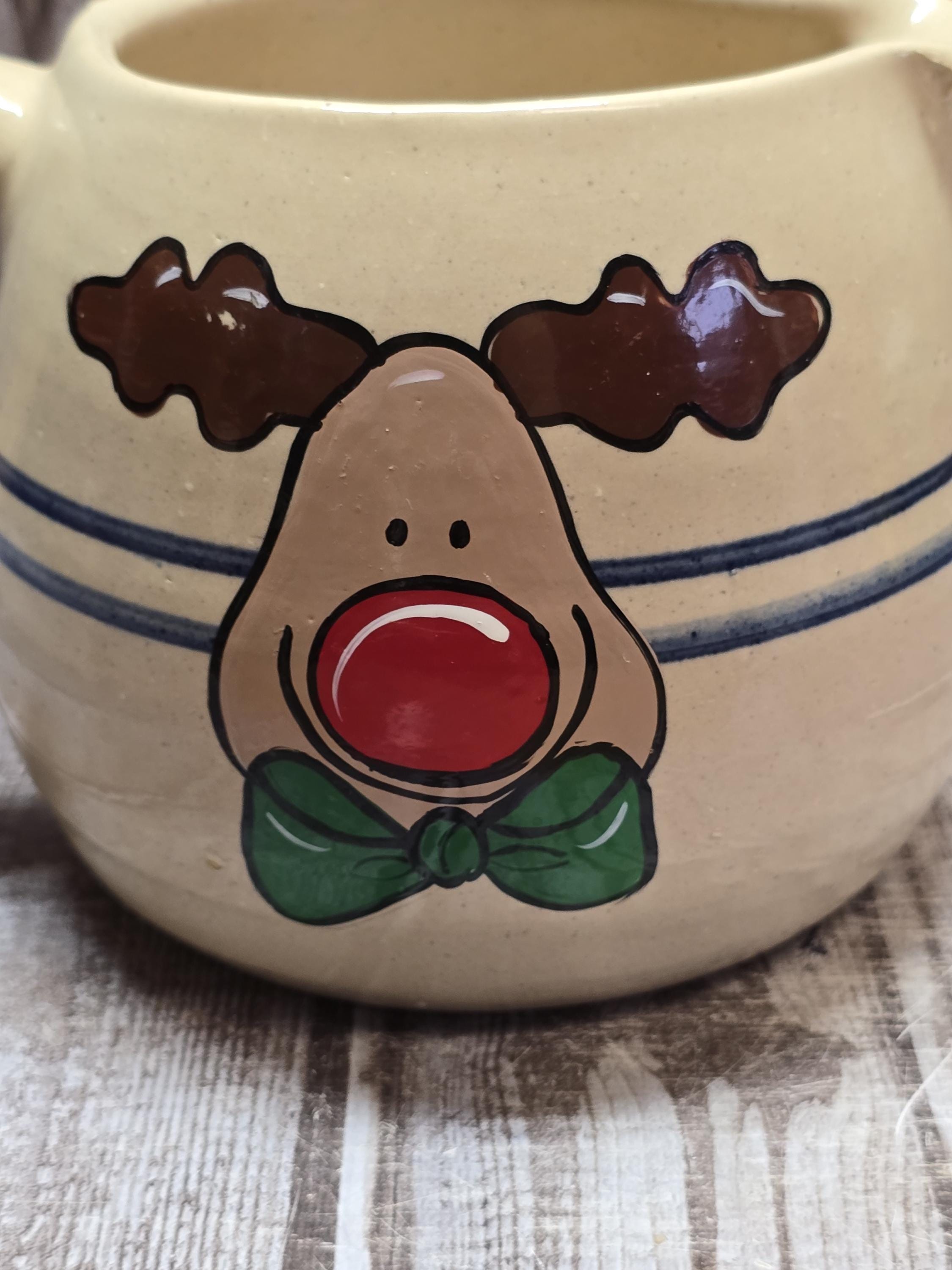 Vintage Glazed Pottery Pitcher, Darrell Fugler, Hand-painted Reindeer ...