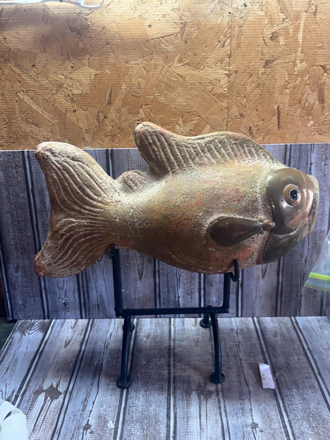 Folk Art Hand Sculpted Pottery W/ Brass Details Fish on Metal Stand - Etsy