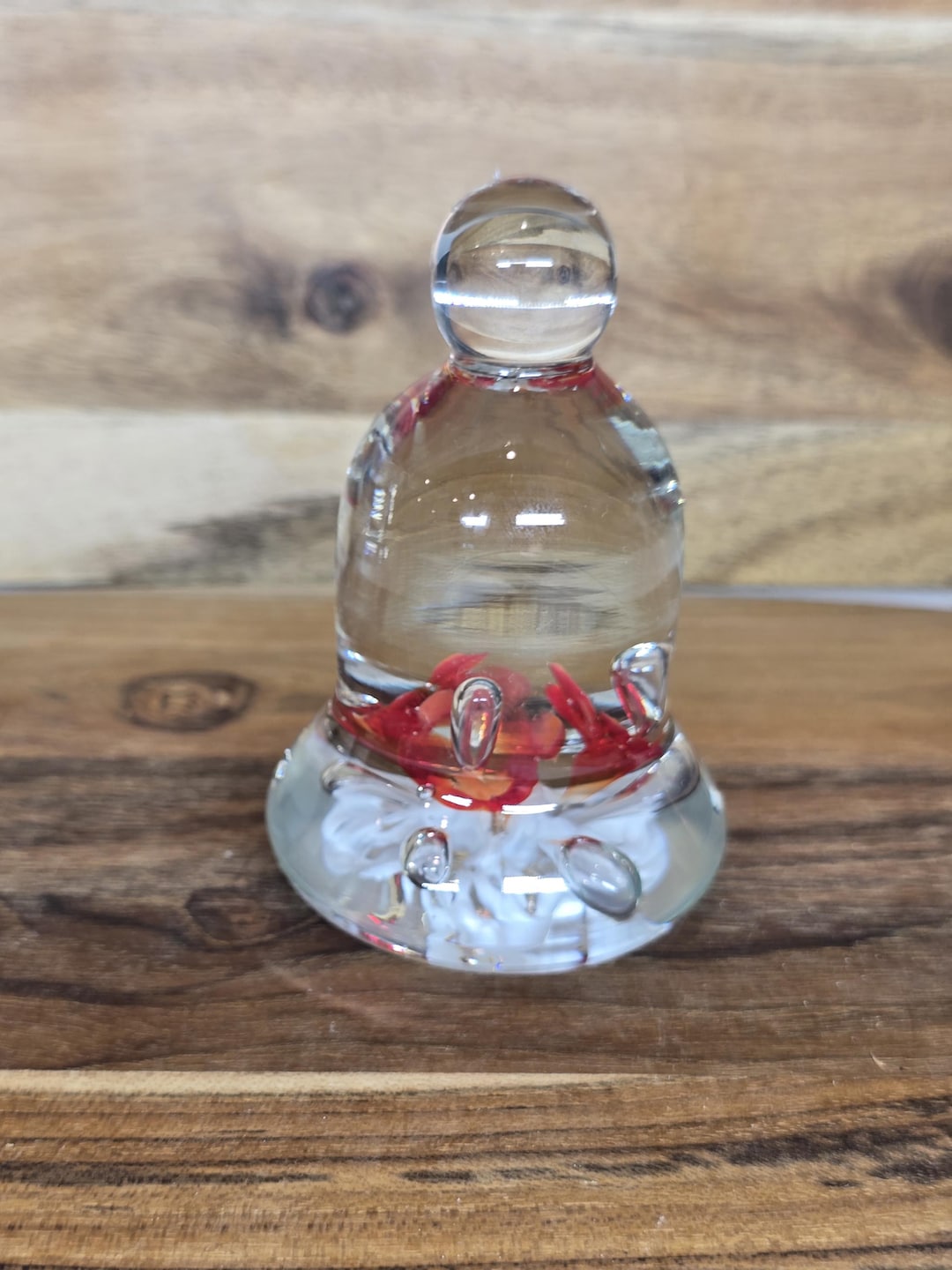 Vintage St. Clair Clear Glass Bell Paperweight Red & White Interior Joe ...