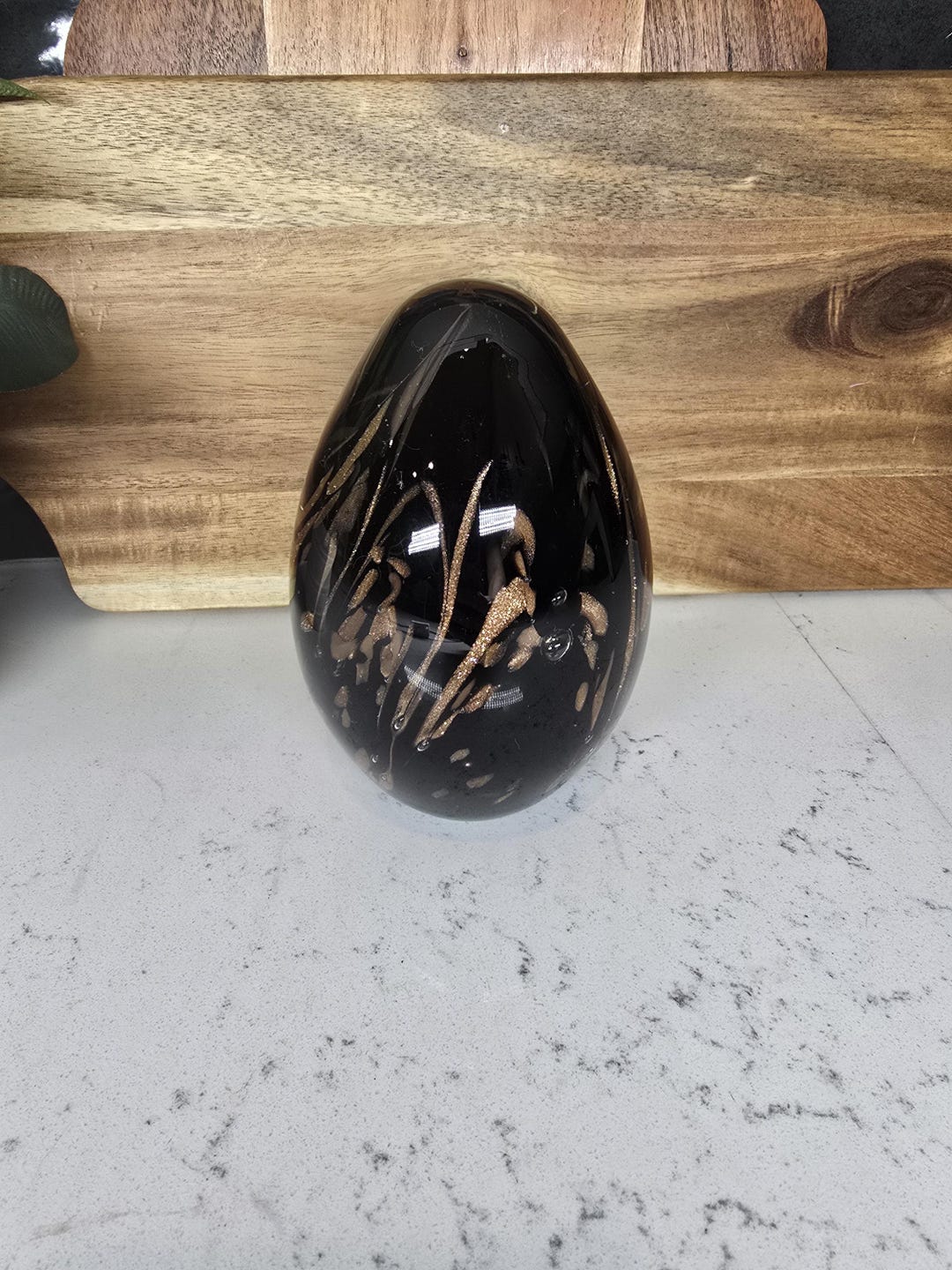Balos Art Glass Black Egg Paperweight Gold Flakes - Etsy