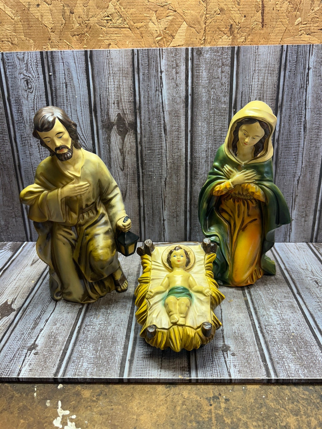 Vintage Nativity Set Japan Large 3 Piece Hand Painted Paper Mache ...
