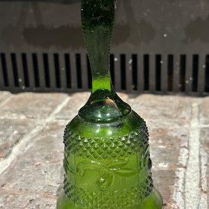 Vintage Glass Emerald Green Glass Bell Dinner Bells Diamond Cut Look ...