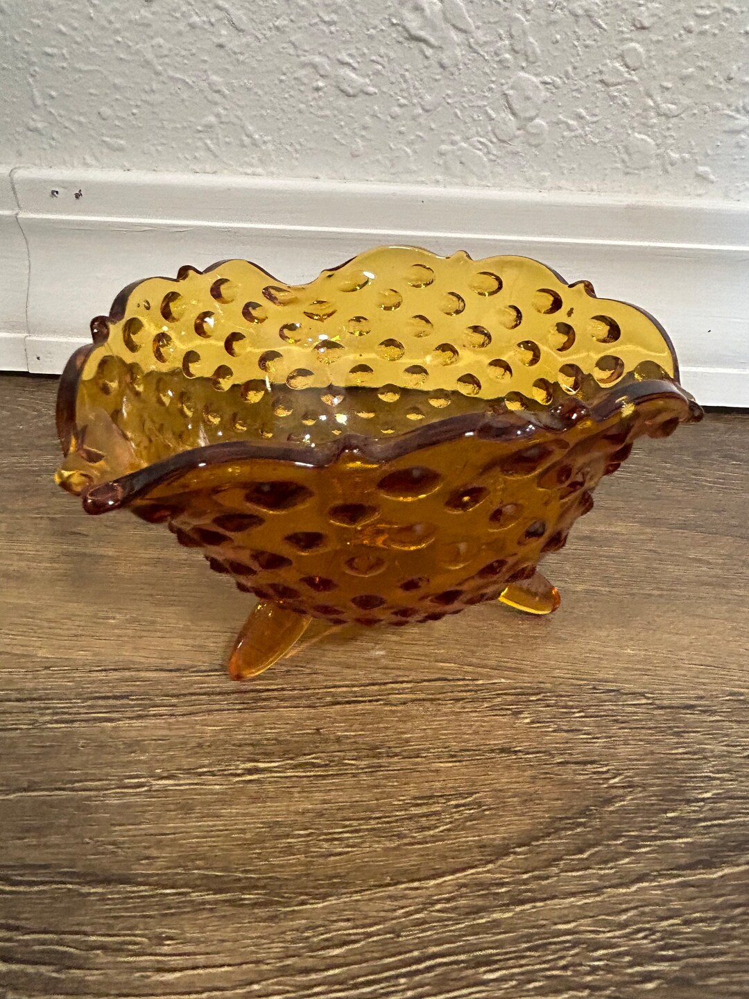 Fenton Amber 3 Toed Footed Hobnail Candy Dish Fluted Ruffled - Etsy