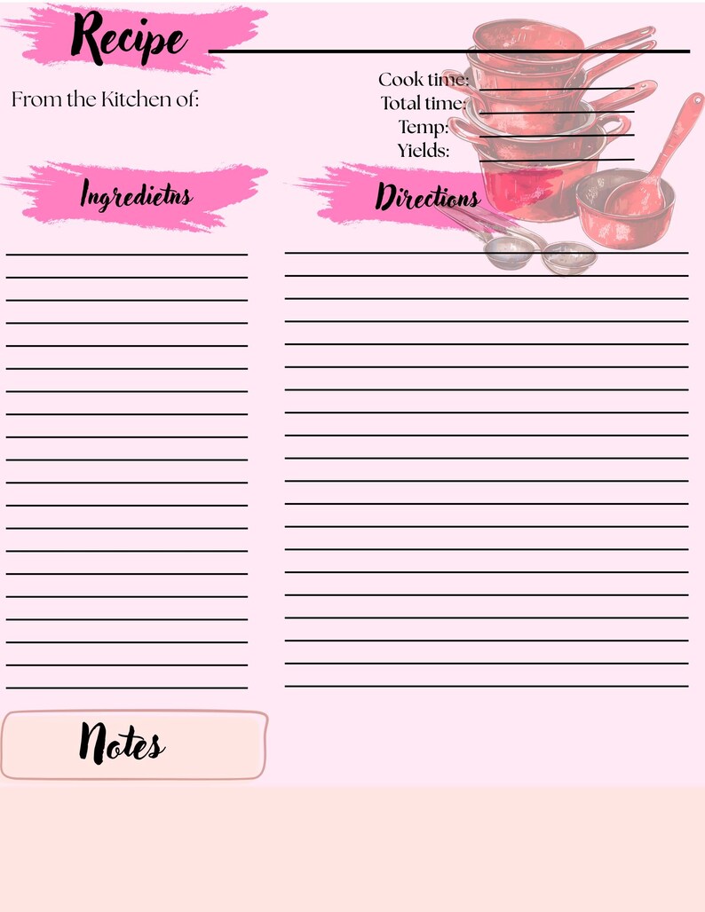 Printable Recipe Pages – Cute Pink Kitchen-themed Templates | Instant ...
