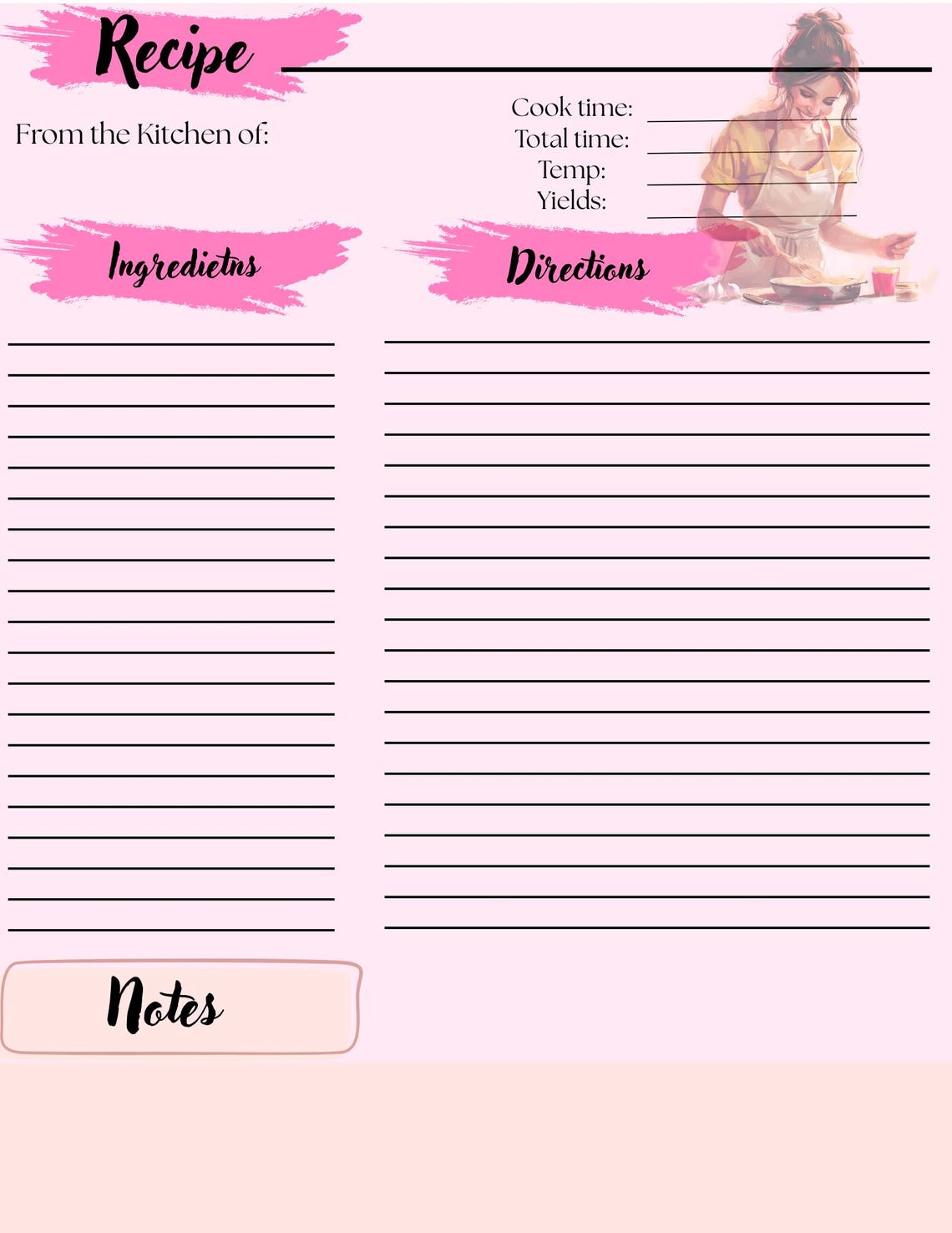 Printable Recipe Pages – Cute Pink Kitchen-themed Templates | Instant ...