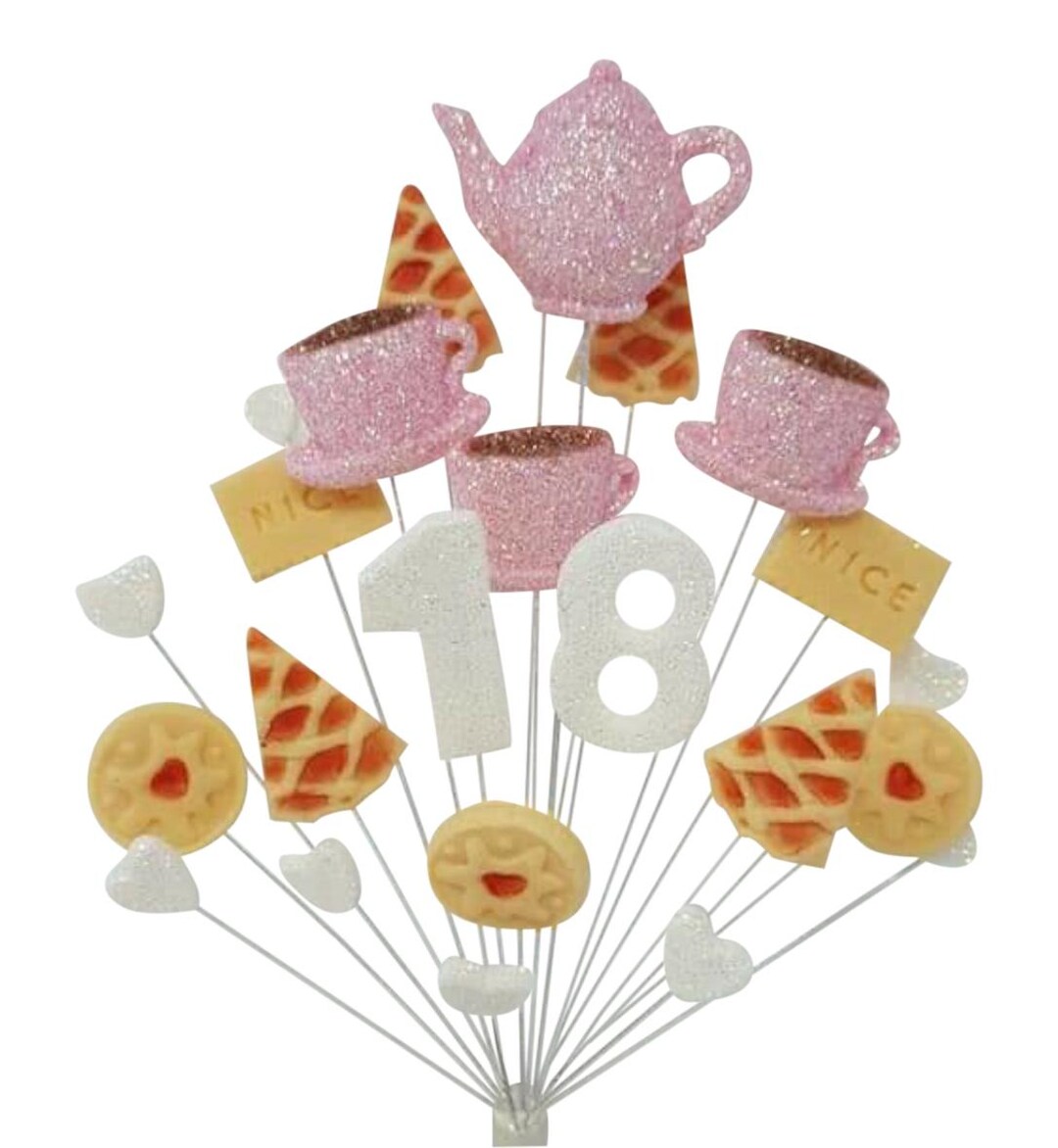 Afternoon Tea Birthday Cake Topper Decoration Afternoon Tea in Pink and ...