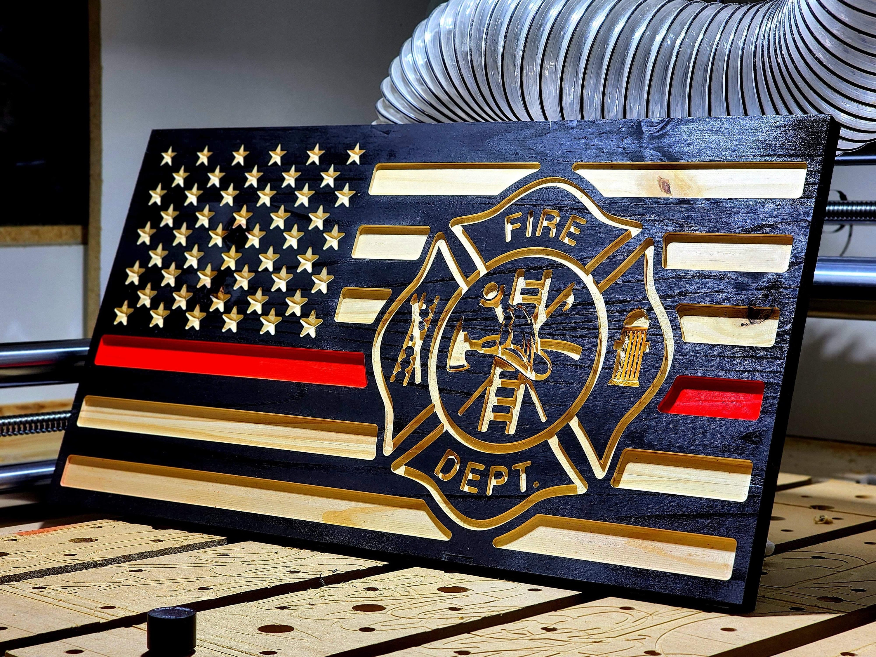 Fire Fighter Wooden Flag First Responders Wooden Flag CNC - Etsy