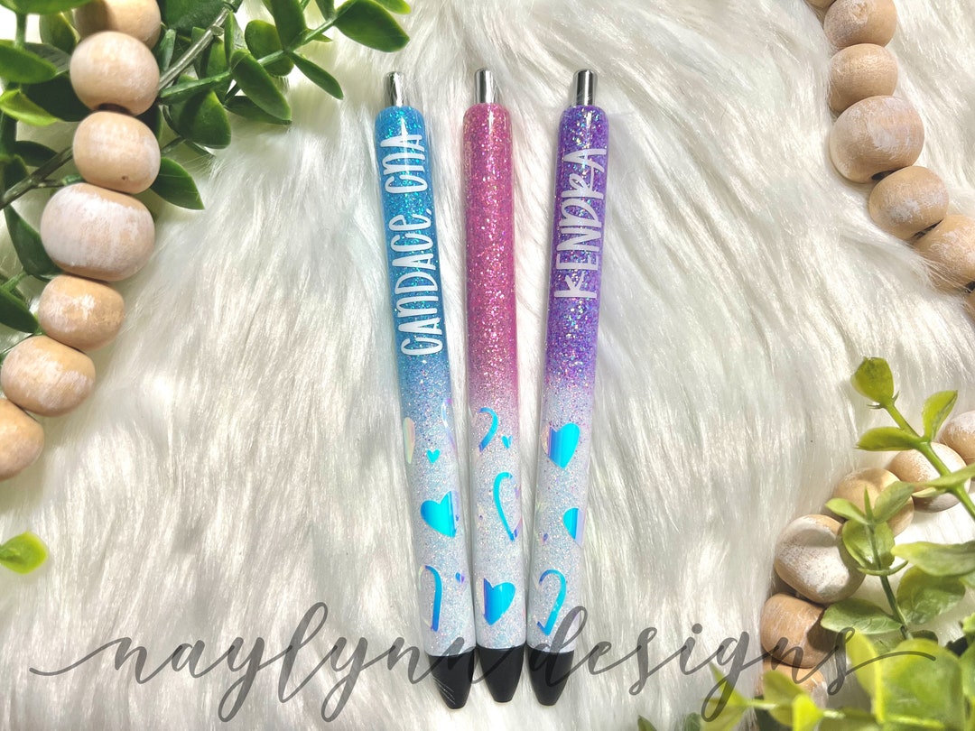 Heart Glitter Pen Pink Purple Blue Glitter Pens Personalized Glitter ...