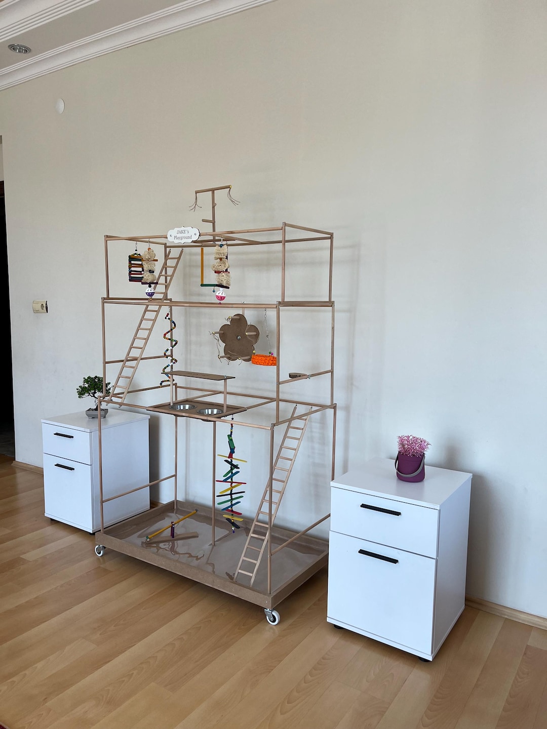 Handmade Wooden Parrot Playground: Rolling Cockatiel Play Stand - Etsy