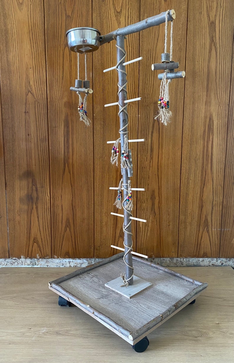 Handmade Wooden Bird Playground: Parrot Perch, Ladder & Swing - Etsy