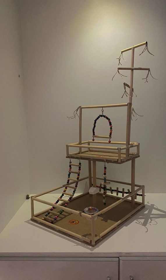 Bird Toys Bird Play Stand Bird Playground parrot Perch Handmade Playground bird Swing wooden Bird Play Stand Tree Perch Ladder and Swing Etsy UK