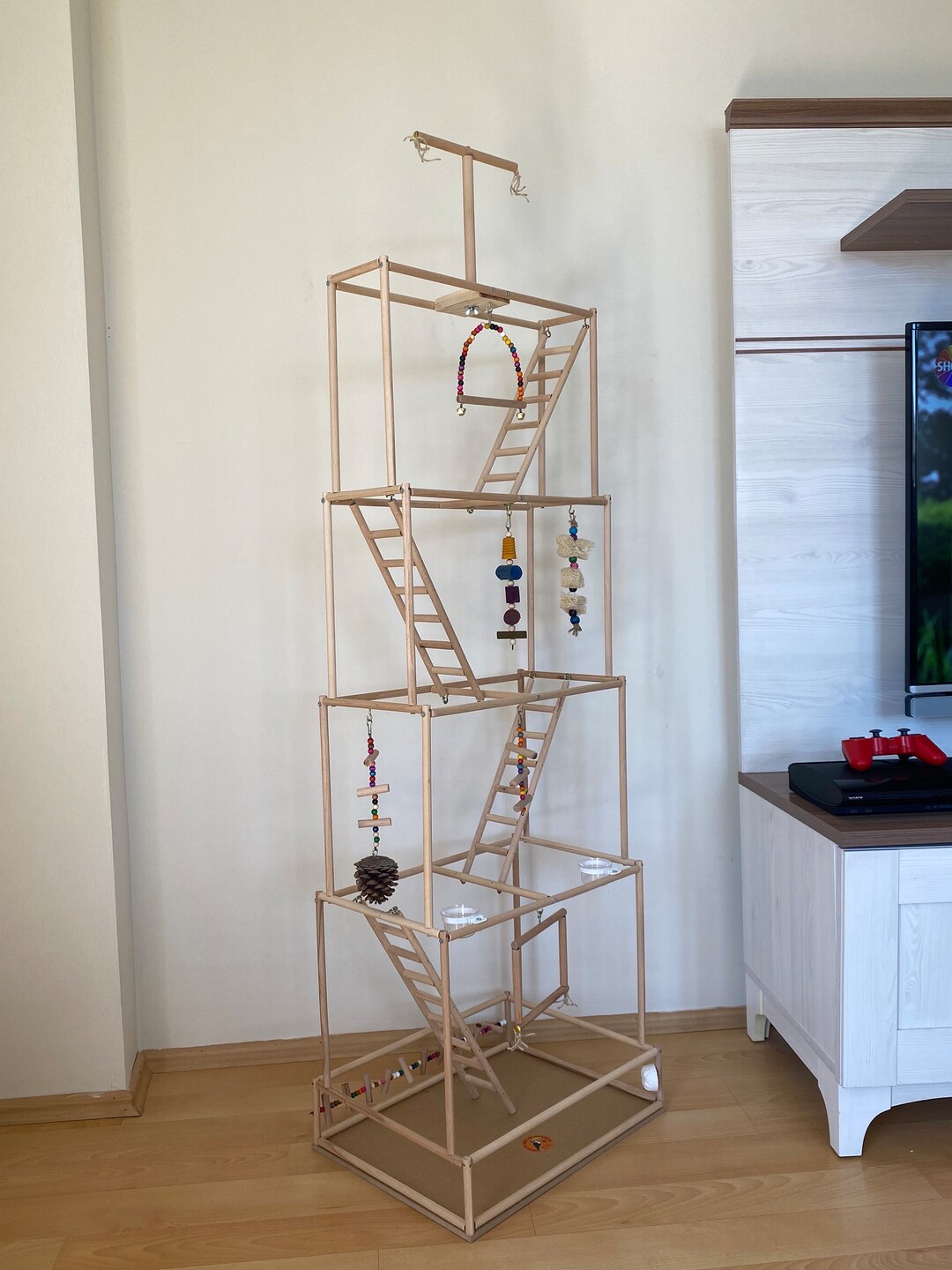 Large Multi-deck Bird Gym: Beech Wood Parrot Play Stand - Etsy