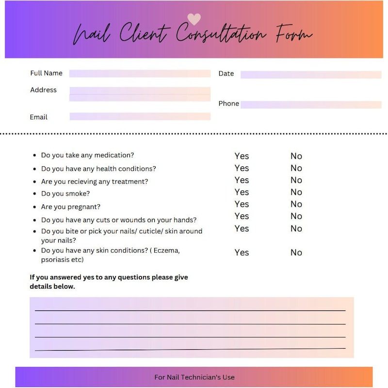 Nail Tech Worksheets - Etsy