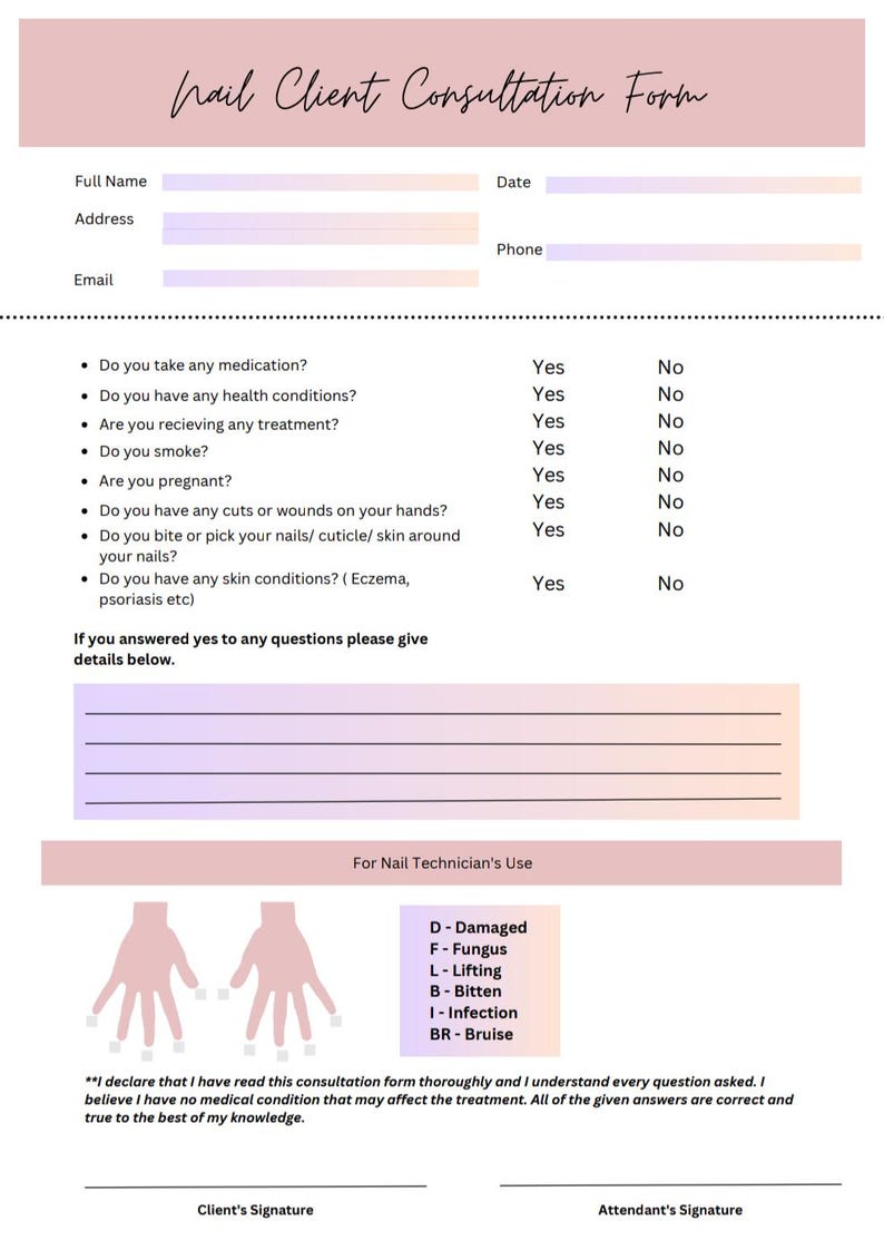 Printable Nail Consultation Form - Etsy UK