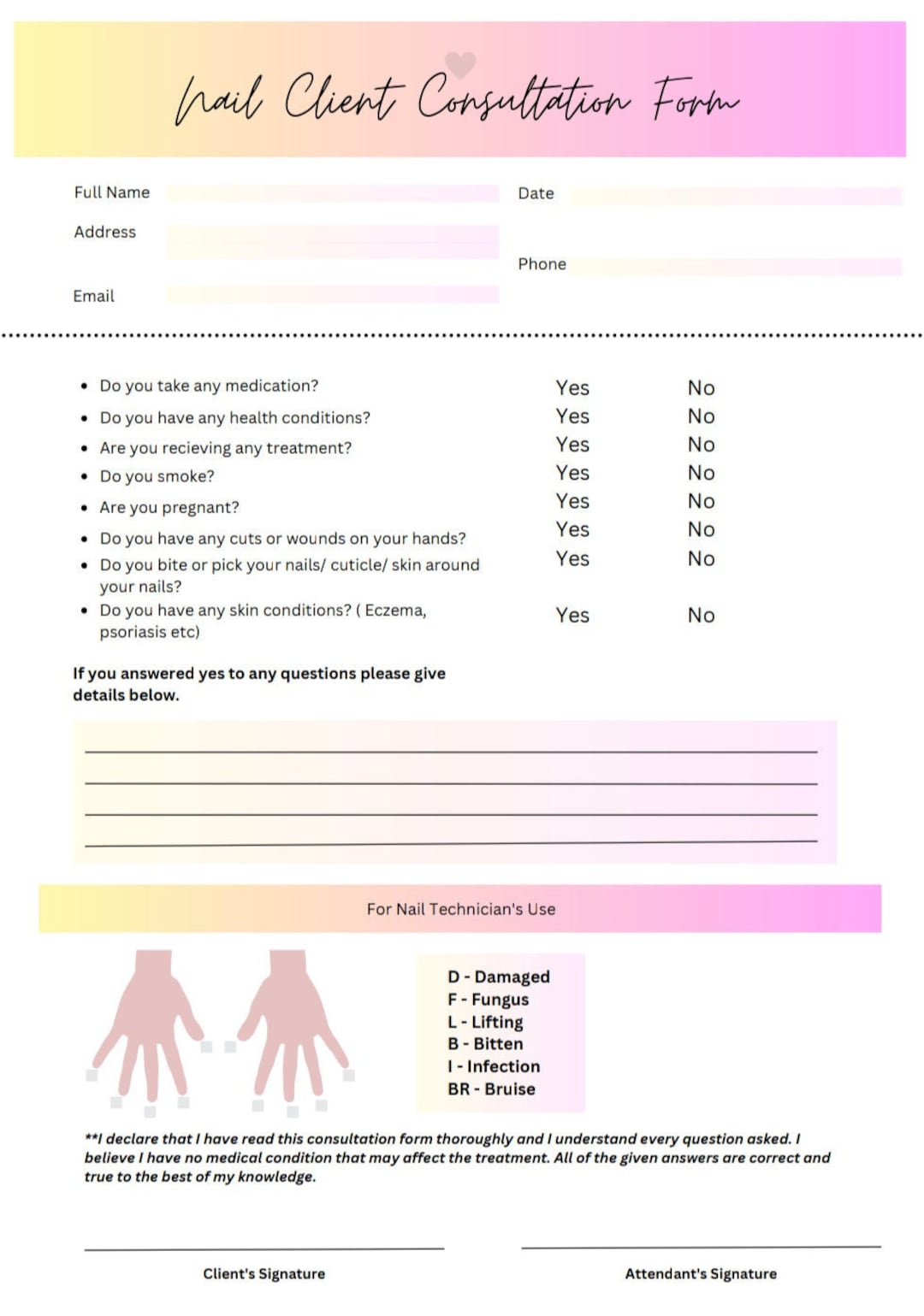 Printable Nail Consultation Form - Etsy