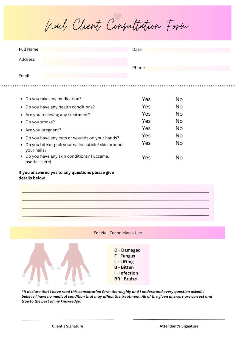 Printable Nail Consultation Form - Etsy