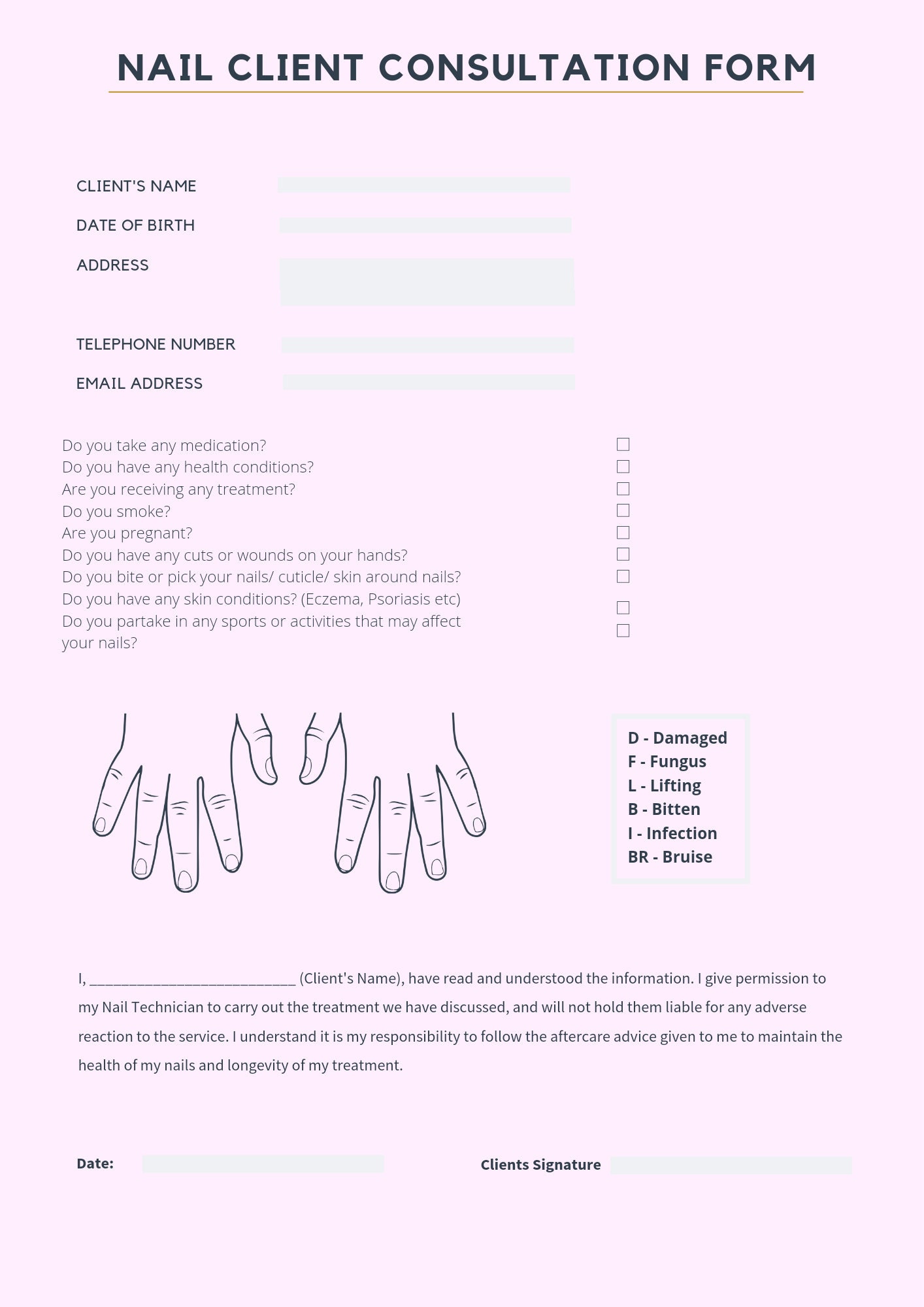 Printable Nail Technician Client Consultation Form - Etsy