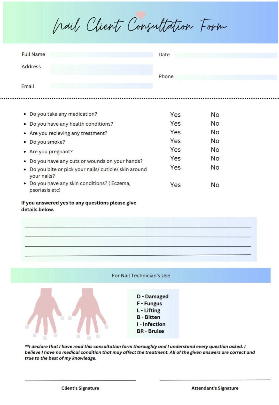Printable Nail Technician Consultation Form - Etsy