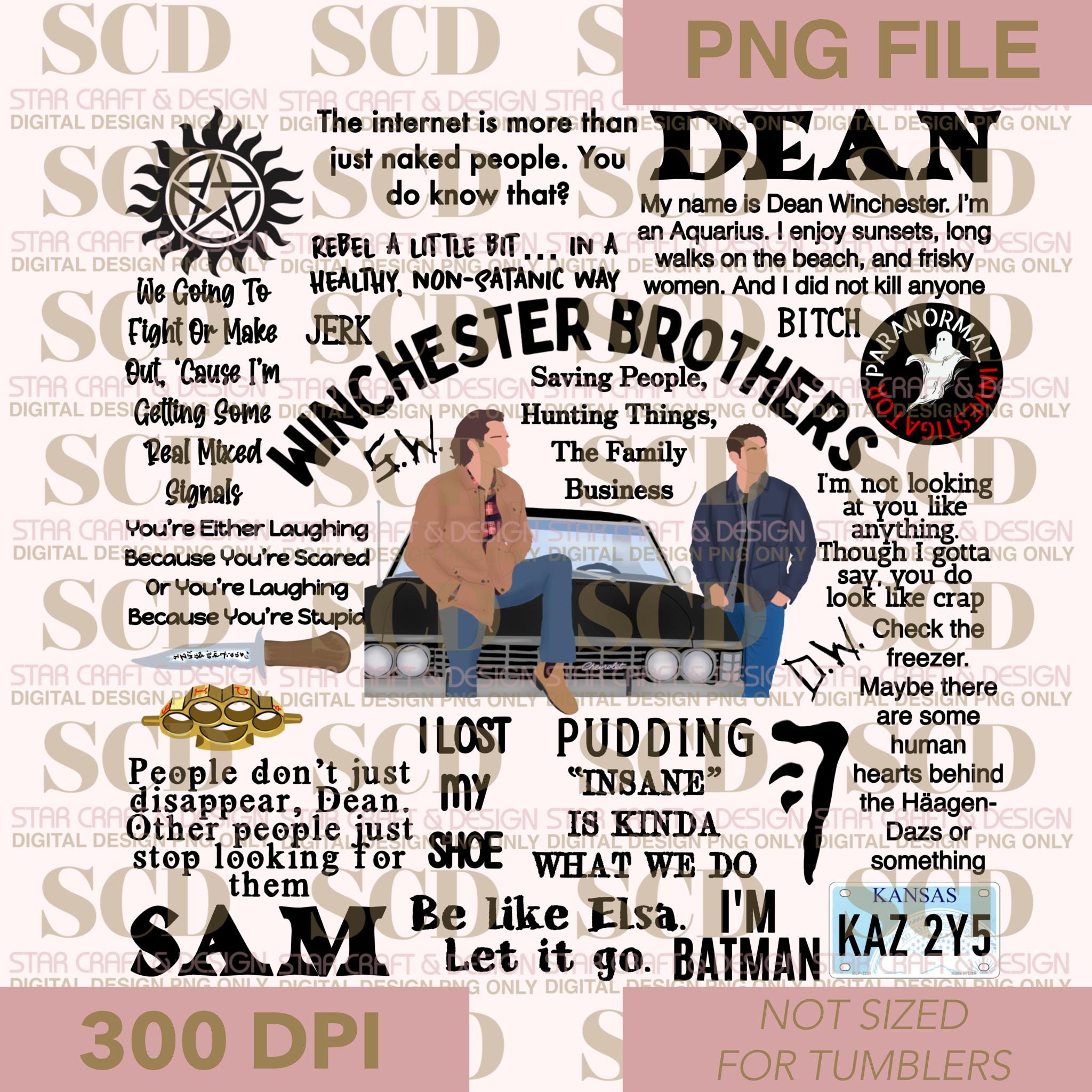 Famous Winchester Brothers Quotes Digital Design PNG Only, Sam and Dean ...