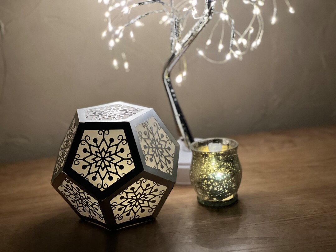 SVG Snowflake Lantern, Dodecahedron, 3D Pentagonal Lantern, Winter ...