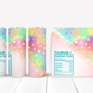 Taurus Ingredient Label Wrap Astrology 20oz Skinny Tumbler Sublimation ...