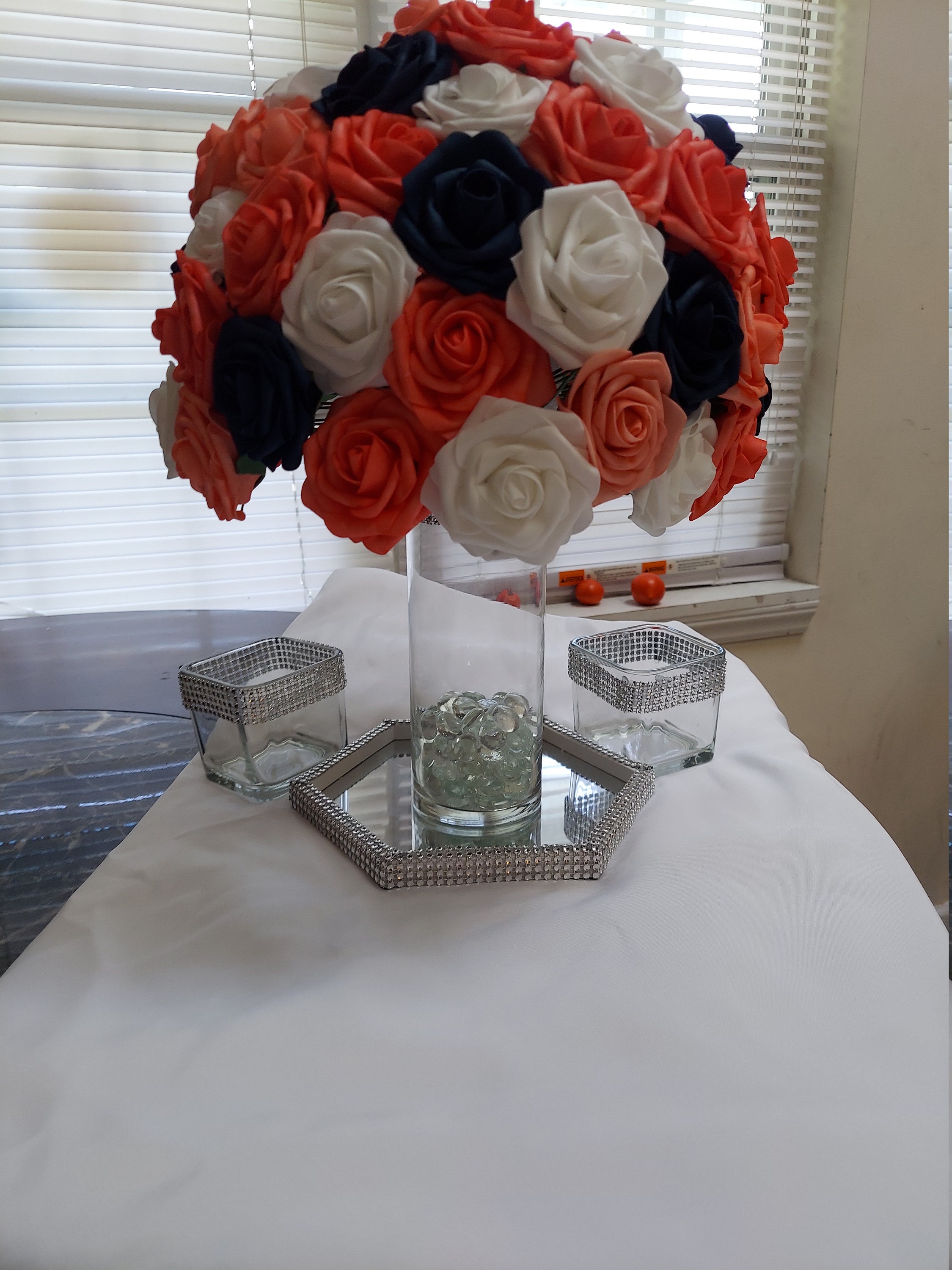 Coral & Navy Blue Wedding Centerpieces - Etsy