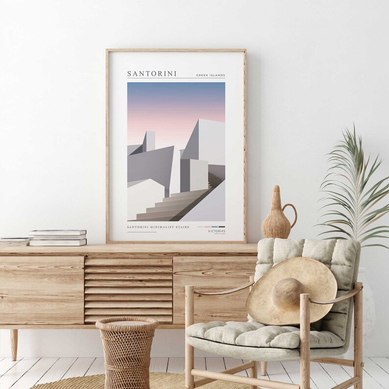 Santorini Minimalist Stairs, Illustration Poster, Greek Landscape ...