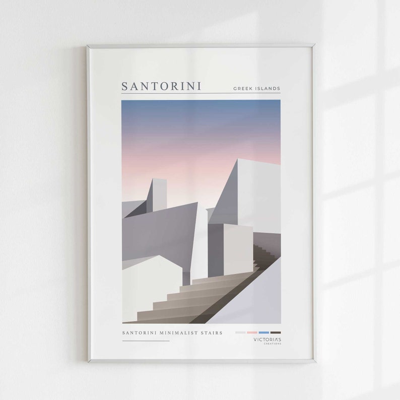 Santorini Minimalist Stairs, Illustration Poster, Greek Landscape ...