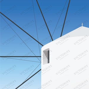 Milos Windmill, Illustration Poster, Landscape Art, Greece Poster ...