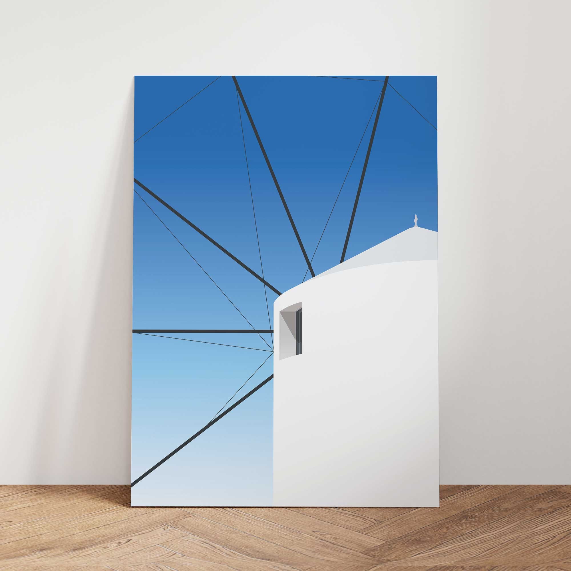 Milos Windmill, Illustration Poster, Landscape Art, Greece Poster ...