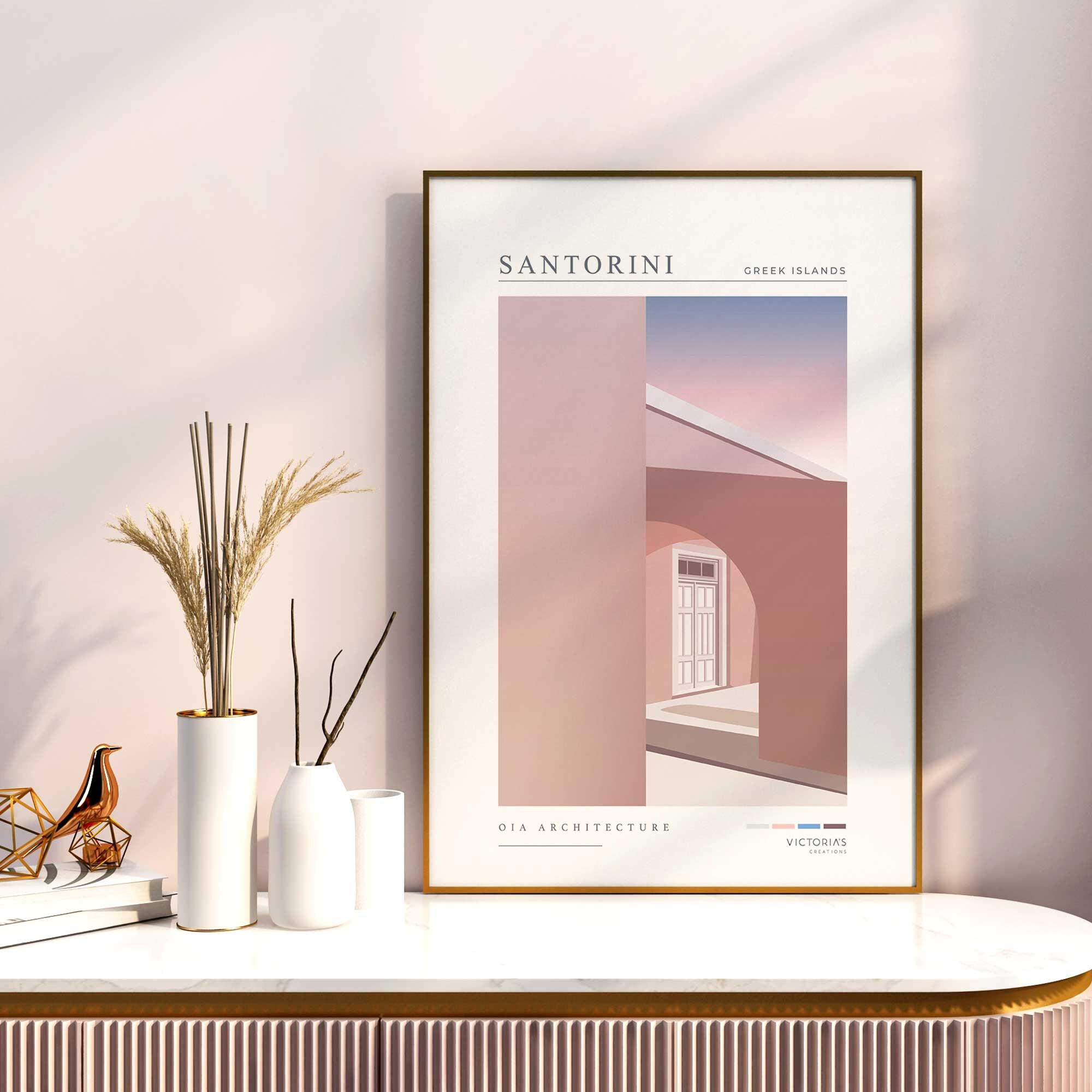 Oia Santorini Architecture , Illustration Poster, Greek Landscape ...