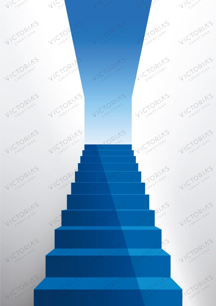 Blue Stairs Illustration Poster Greece Travel Poster Wall - Etsy