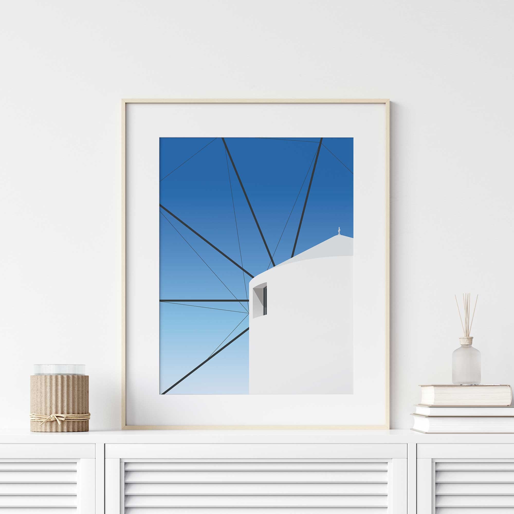 Milos Windmill, Illustration Poster, Landscape Art, Greece Poster ...