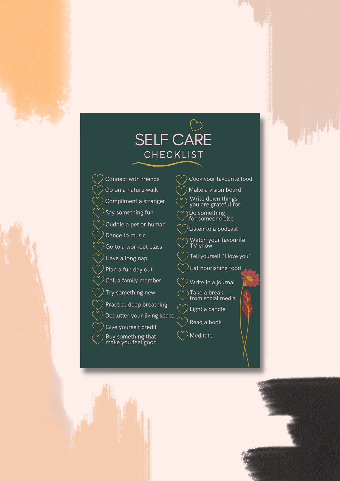 Self Care Checklist Printable Checklist Planner Template - Etsy