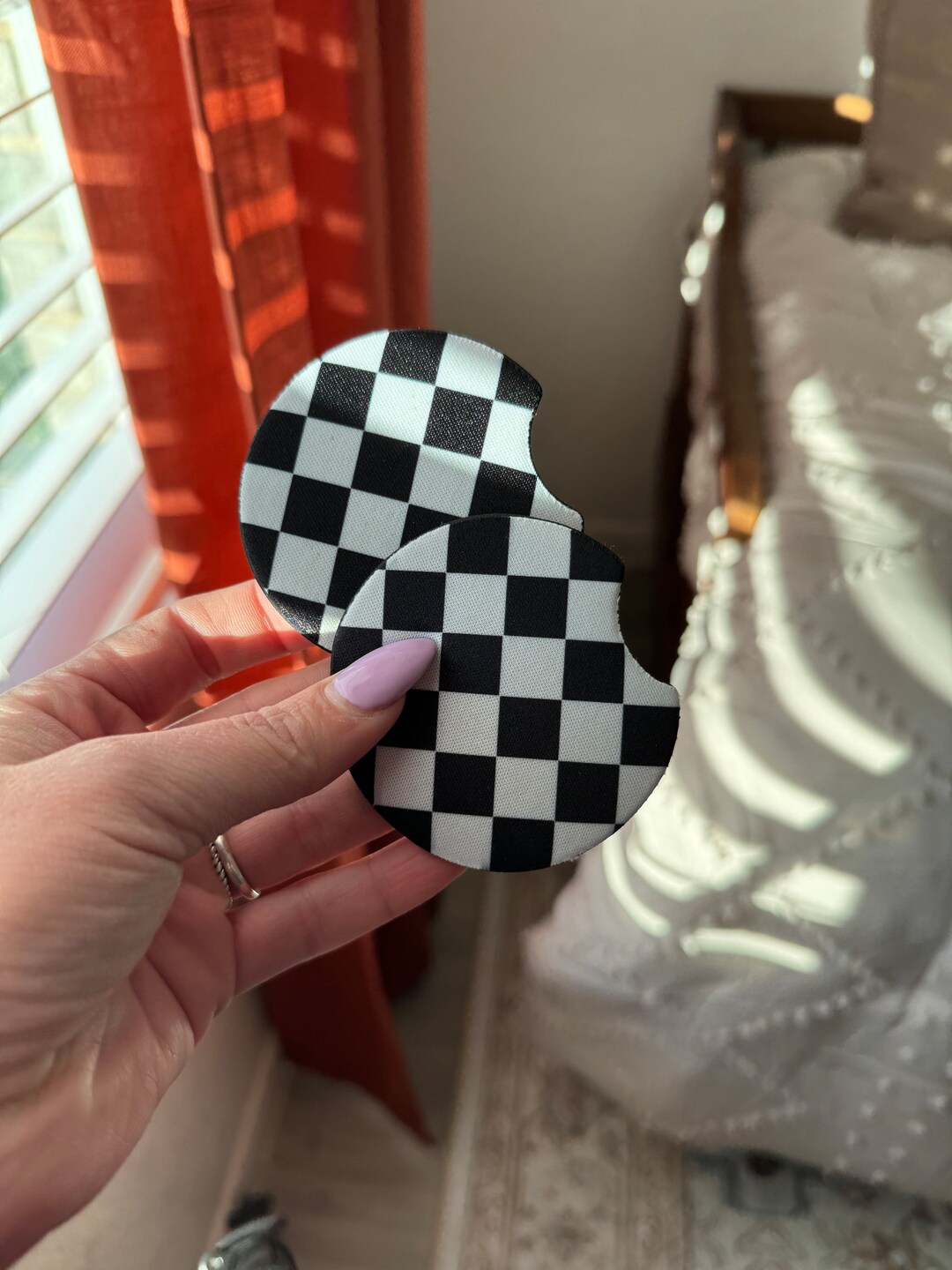 Set of Two Checkered Car Coasters {cute Car Accessories Car Decor ...