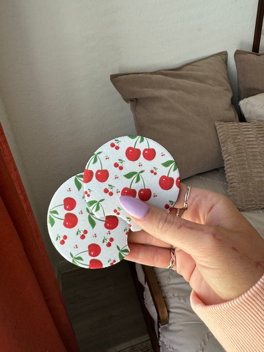 Classic Cherry Pattern Car Coaster Set 2 {cute Car Accessories Car ...