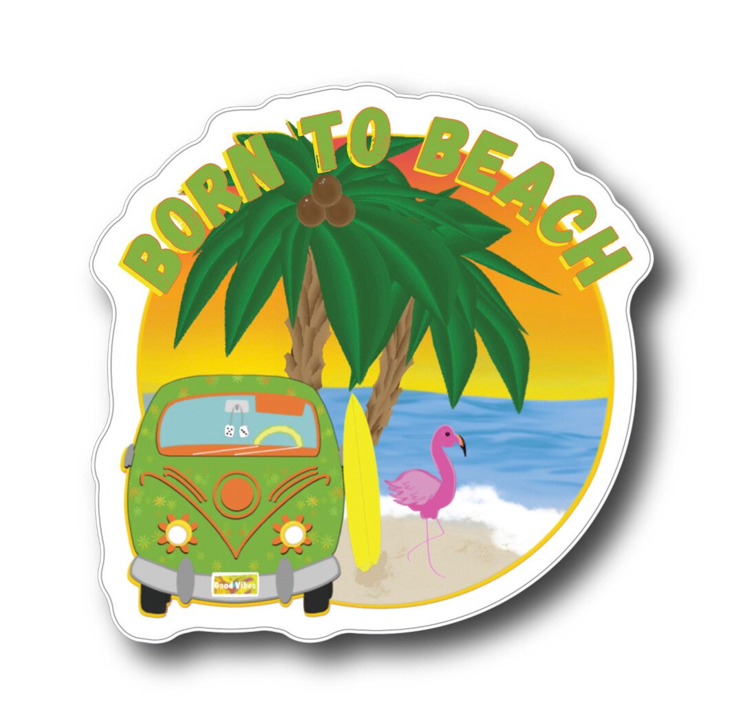 Retro Beach Bus Decal for Mugs for Laptop for Water Bottles With Born ...